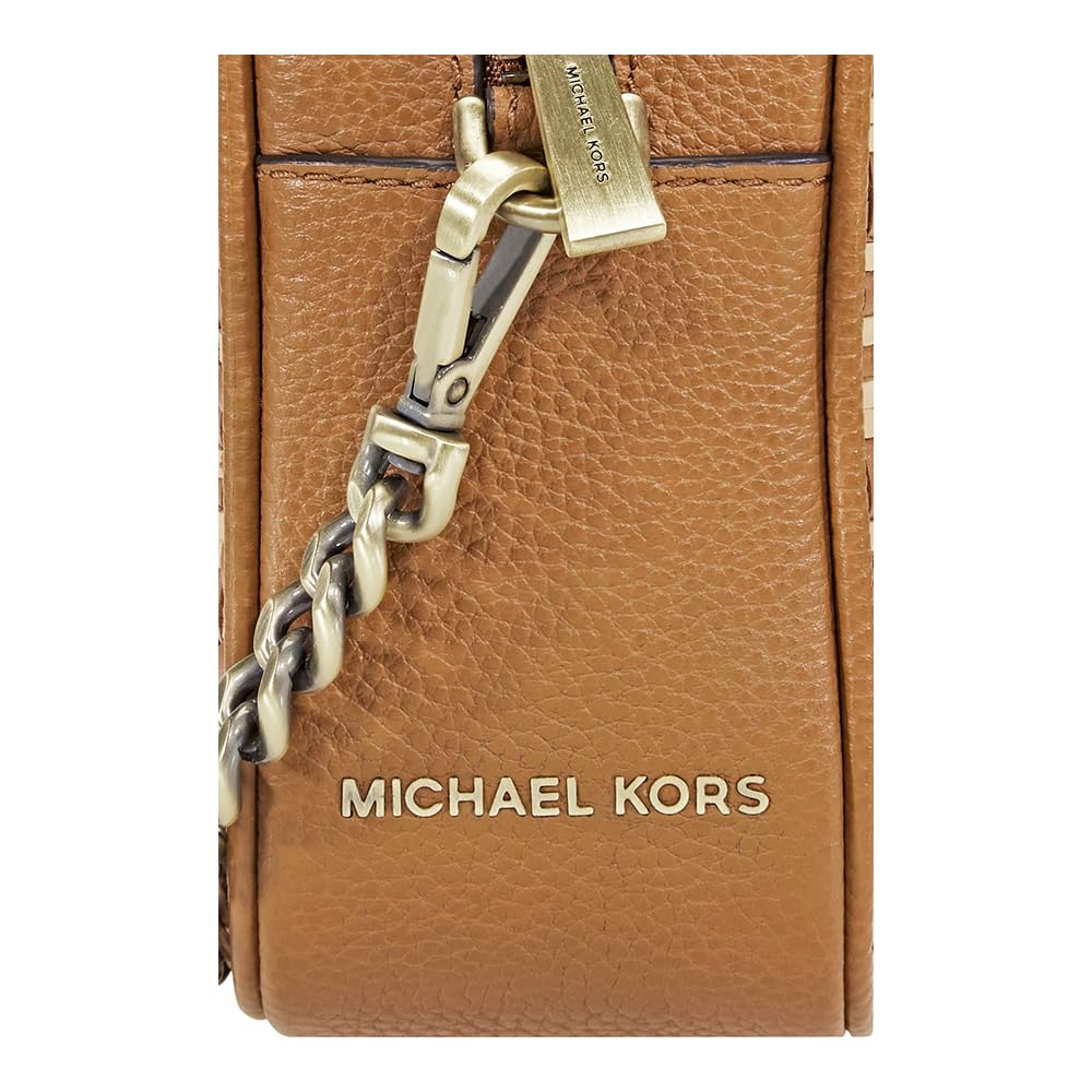 Michael Kors Ginny Medium Woven Leather Crossbody- Acorn/Butternut
