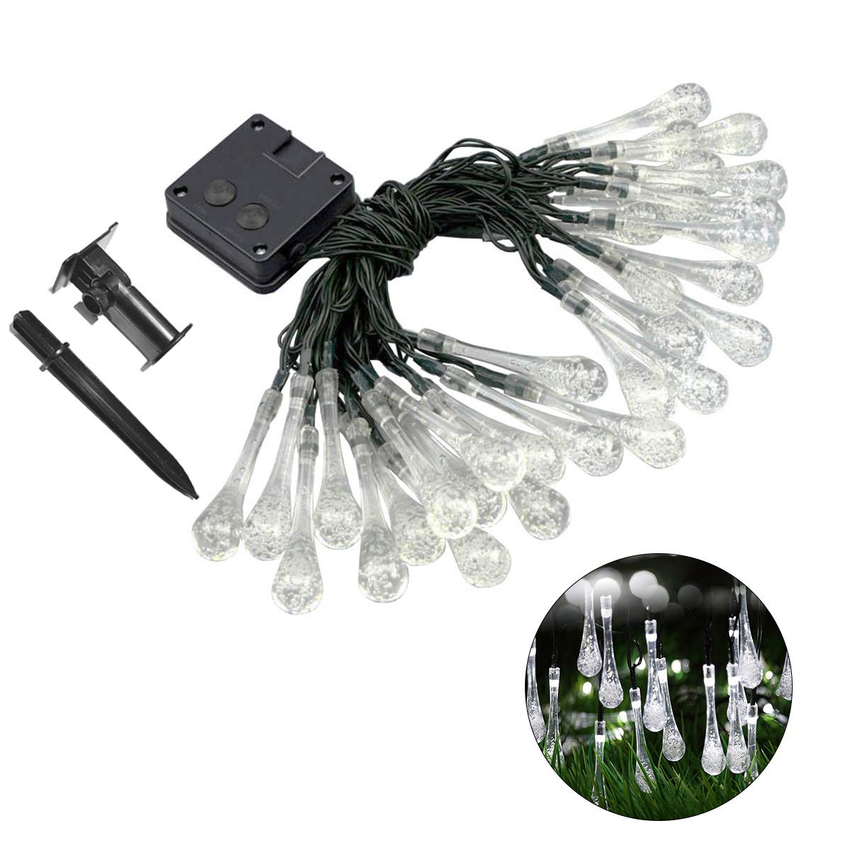 Ueohitsct Solar Powered 30LED Raindrop String Lights with 8 Lighting Modes Home Garden Party Light Decor
