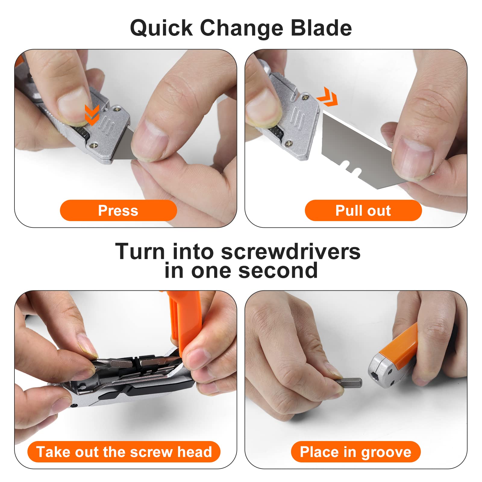Premium Utility Knife,Folding Retractable Utility Knife Box Cutter, Quick Change Blade Razor Knife with 3 Extra Blades, 2 Screwdrivers, Best Gift for Men Dad Him