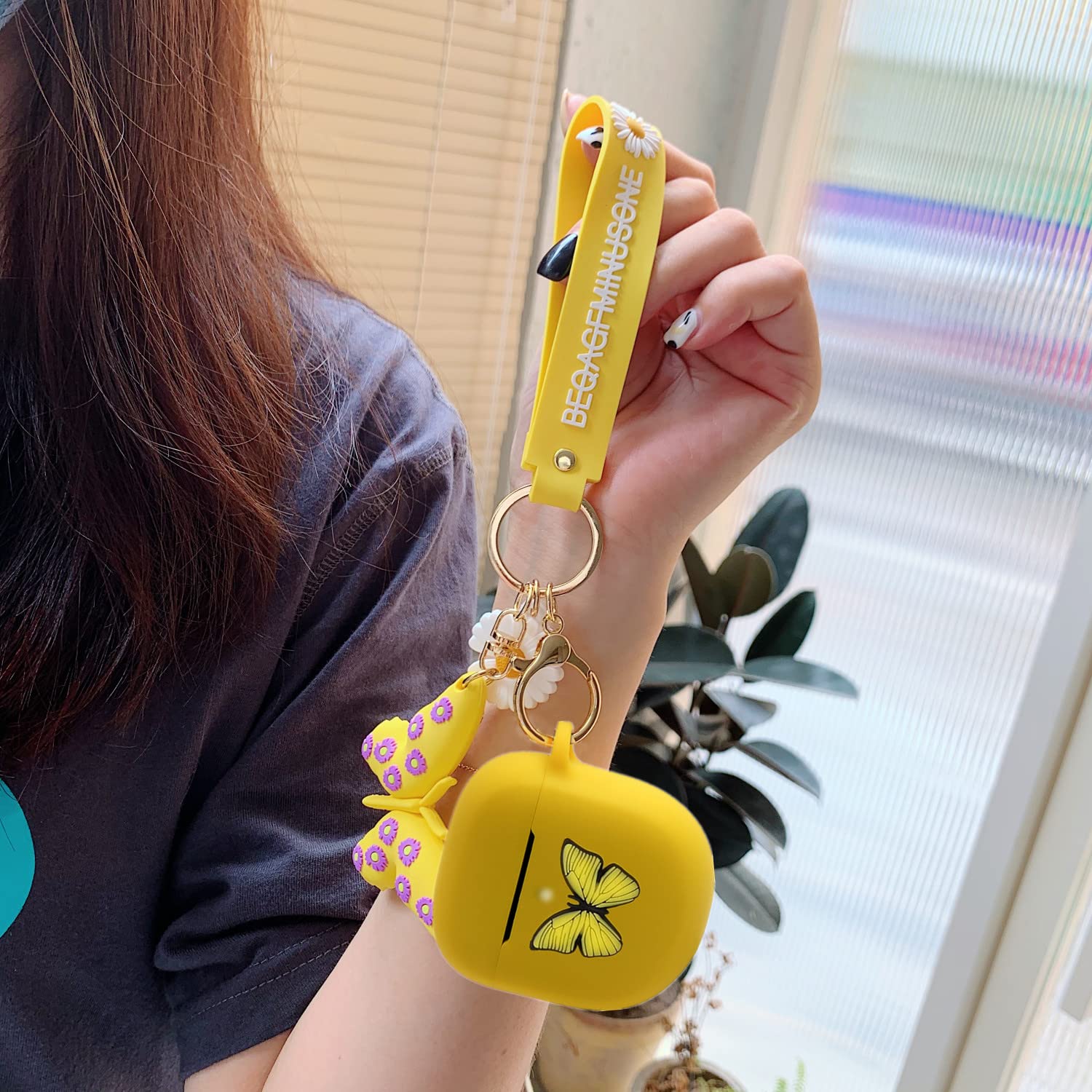 Case for Bose QuietComfort Earbuds II 2022, Cute Cartoon Butterfly Charm Soft Silicone Skin Women Girls Men Protective with Fun Cool Keychain for bose earbuds ii Case (Yellow)