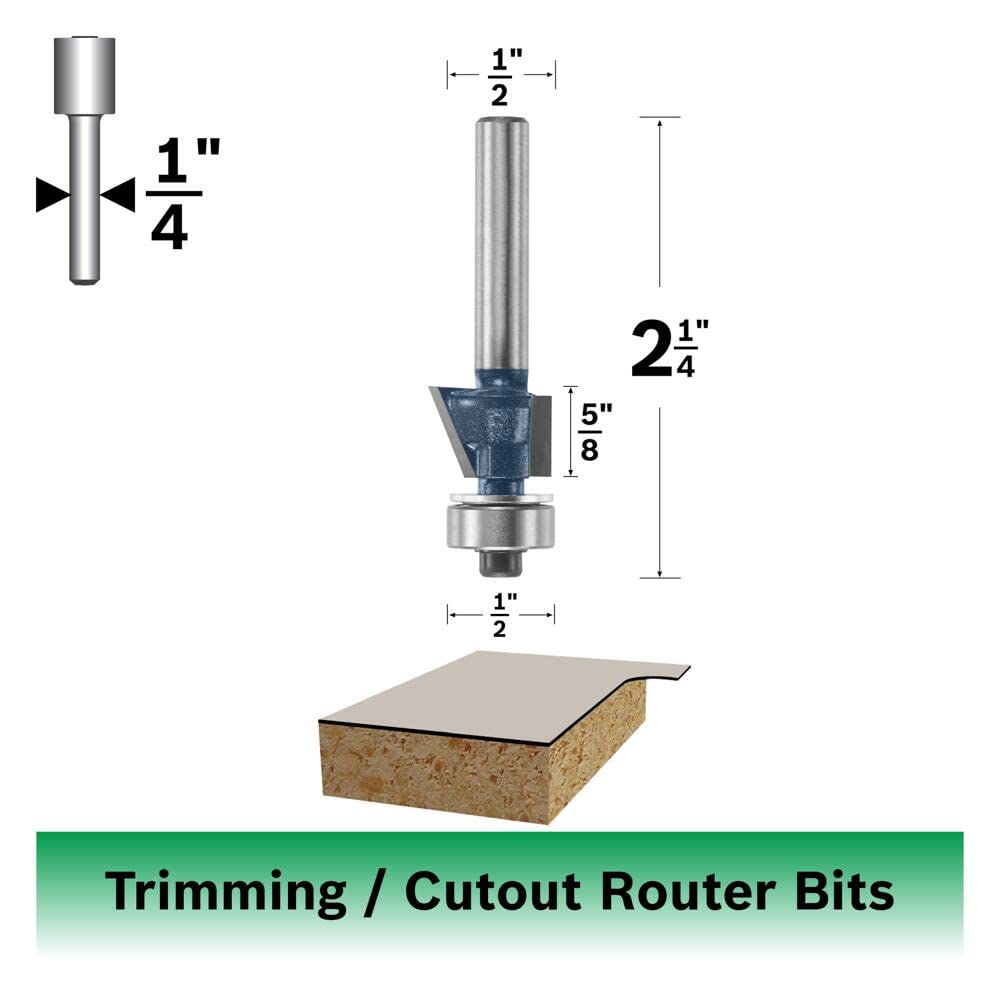 BOSCH 85267M 1/2 In. x 5/8 In. Carbide Tipped 2-Flute Flush Trim Bit