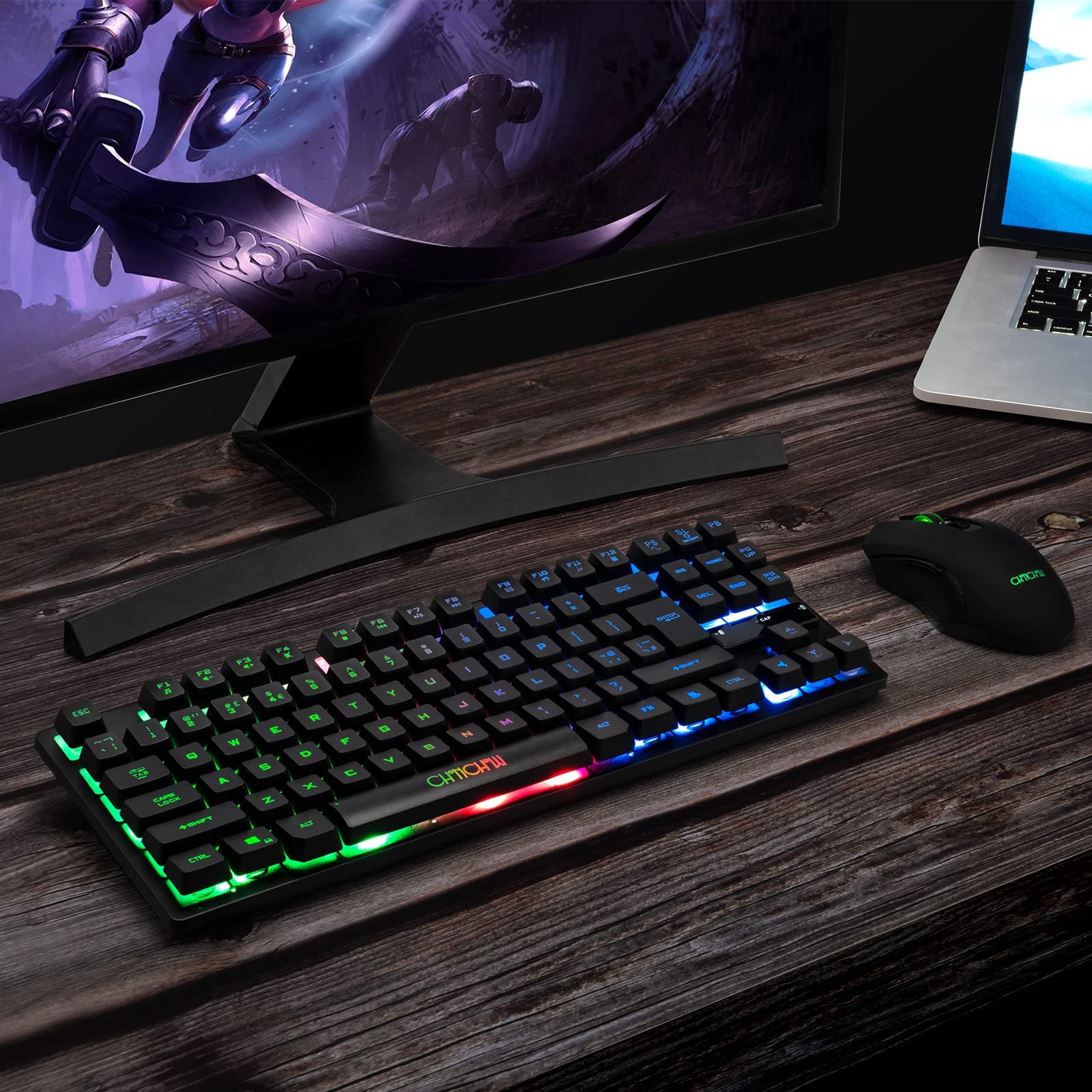 CHONCHOW Wireless Gaming TKL Keyboard Rechargeable Battery LED Backlit 87 Key Mechanical Feeling Ergonomic Tenkeyless Compact Teclado Compatible with MacBook iMac Windows(87 Keys)