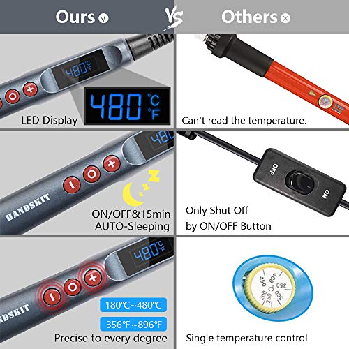 Electronics Soldering Iron Kit, [Upgraded] Soldering Iron 110V 90W LCD Digital Portable Soldering Kit 180-480℃(356-896℉), Welding Tool with ON/OFF Switch, Auto-sleep, Thermostatic Design