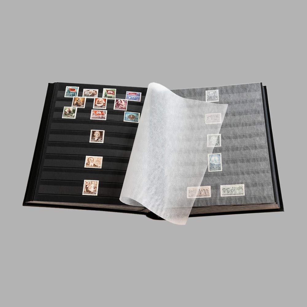 Prophila Stamp Album (New) 60 Black Sides, Padded Brown Cover
