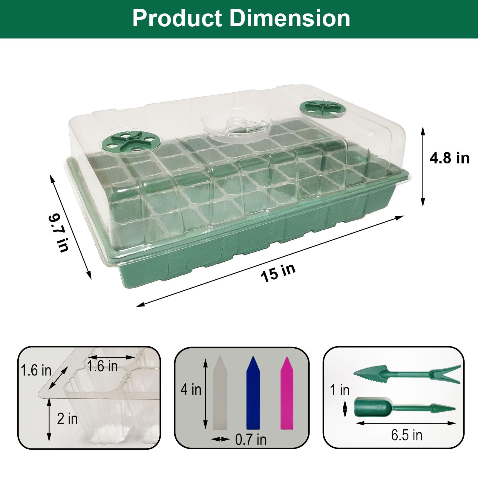 Bornfornice Seed Starter Tray with Grow Light, 3 Pack 120 Cells Seed Starter Kit with Timing Controller Adjustable Brightness, Thicken Seedling Starter Trays with Humidity Domes Heightened Lids