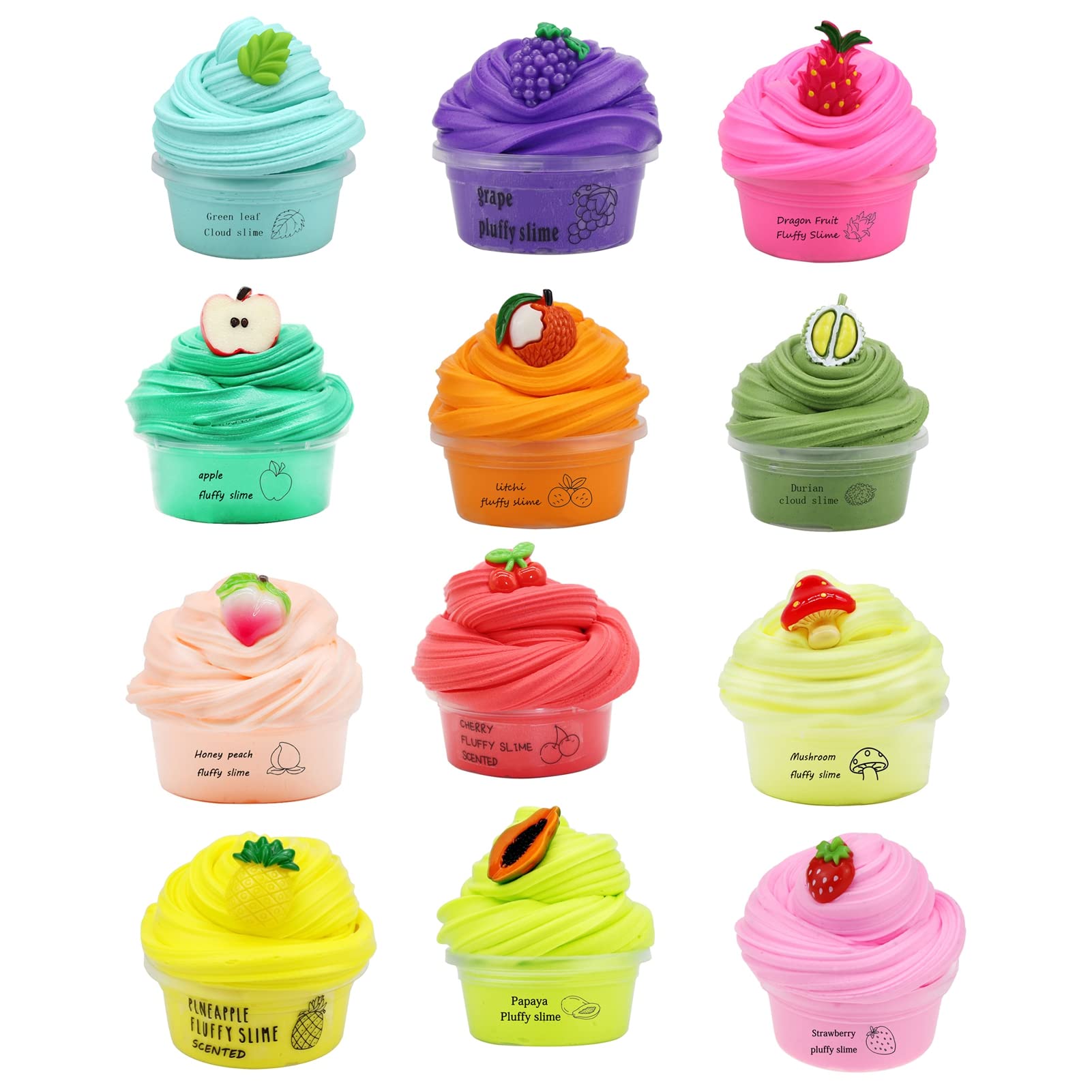 Butter Slime Kit, 1 Pack 60ml Slime Sludge Toy with Charm Fruits Scented Stress Relief Sensory Toy B Slime
