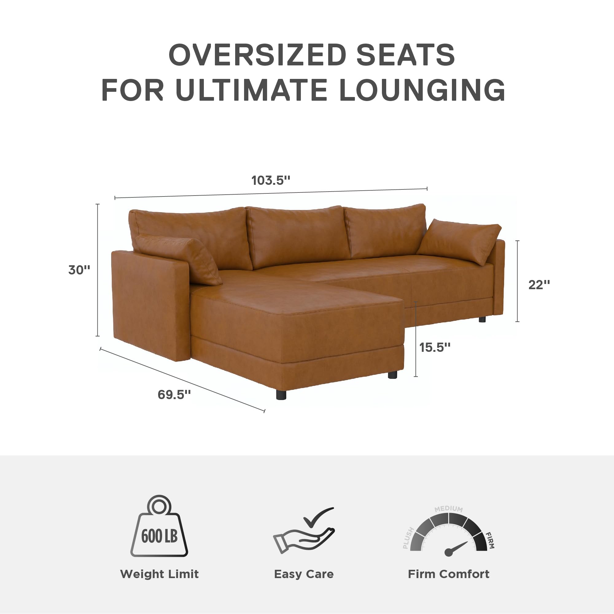 Dorel Living Kindra Deep Seat Sectional Sofa with Reversible Chaise, Camel