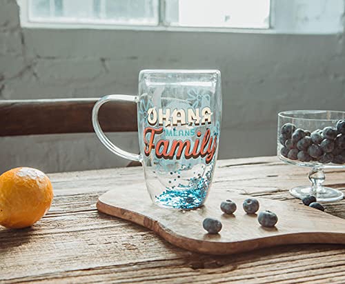 Disney Lilo & Stitch Ohana Means Family Confetti Glass Mug | Holds 15 Ounces