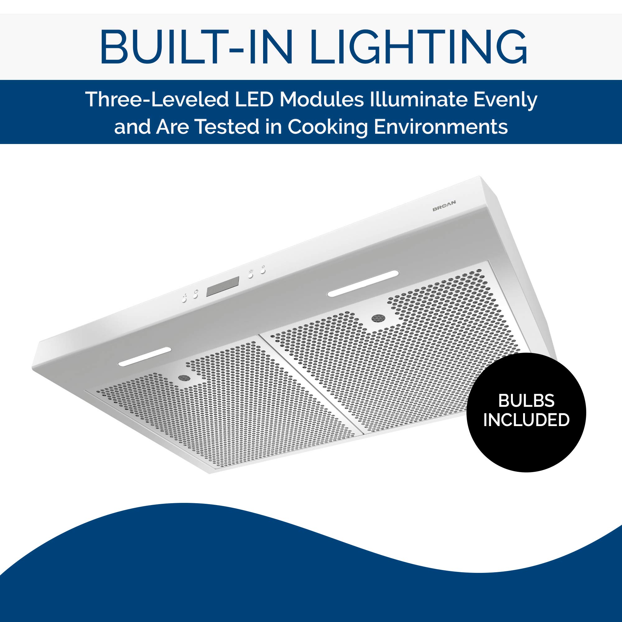 Broan-NuTone BCDJ136WH BCDJ Glacier 36-inch Under-Cabinet 4-Way Convertible Range Hood with 3-Speed Exhaust Fan and Light, White