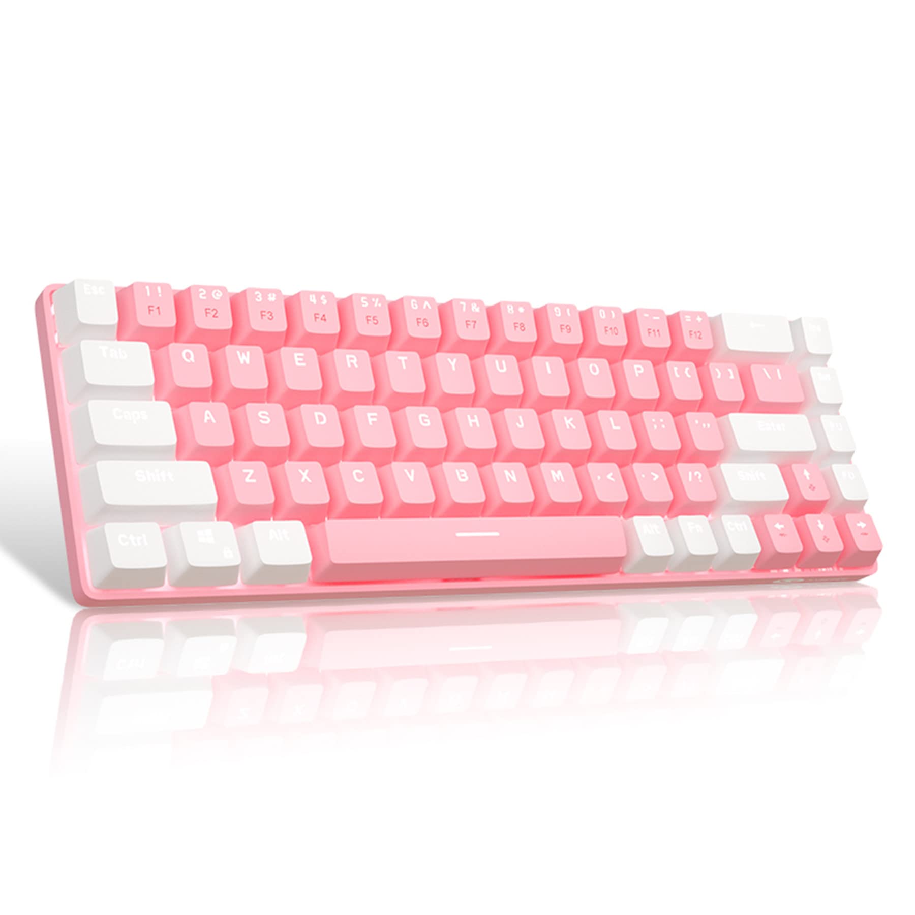 Camiysn Pink Gaming Mechanical Keyboard,Compact 68 Keys Anti-ghosting with Blue Switch Cute White Light with Detachable Type-C Keyboard for PC Gamer Windows Laptop Mac/Xbox