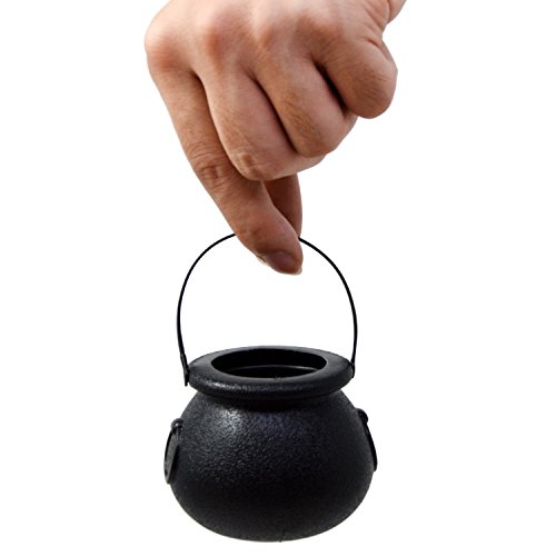 JOYIN Black Cauldron with Handle 8" for St. Patrick's Day Party Favors Decorations, Halloween Parties Candy Bucket, Candy Kettle and Pot of Gold Cauldron (Pack of 4)