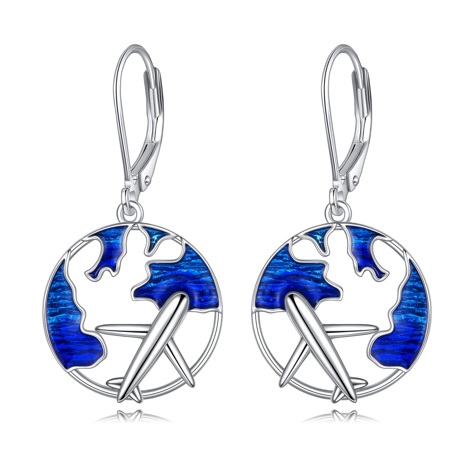 CRMAD Airplane Earrings for Women Sterling Silver Blue Dripping oil Airplane World Travel Flight Earrings Best Gifts for Her (blue)