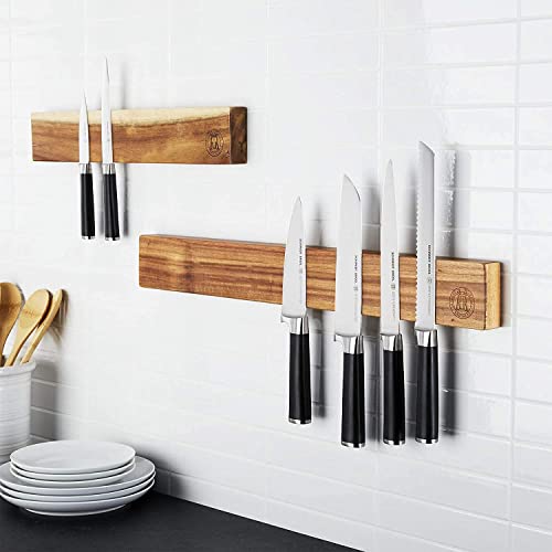 Schmidt Brothers - Acacia 18" Magnetic Wall Bar, Universal Cutlery Storage Fits 8 - 10 Knives
