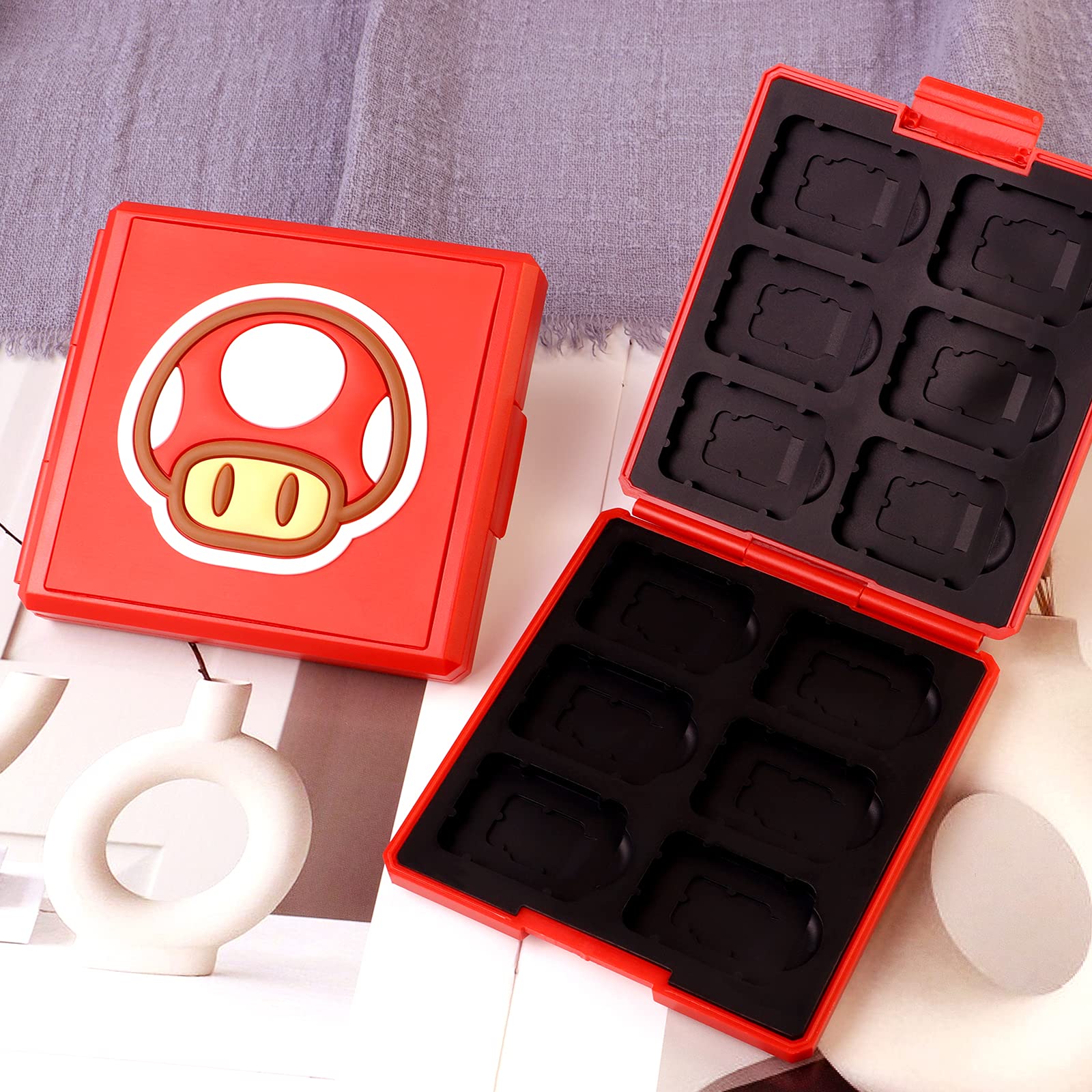 UFOPETIE Game Card Case Storage Box for Switch Game Cards Mario Games Up to 12 Games,for Nintendo Switch Game Card Case Cube for Nintendo Switch Game Storage Box Mario Mushroom