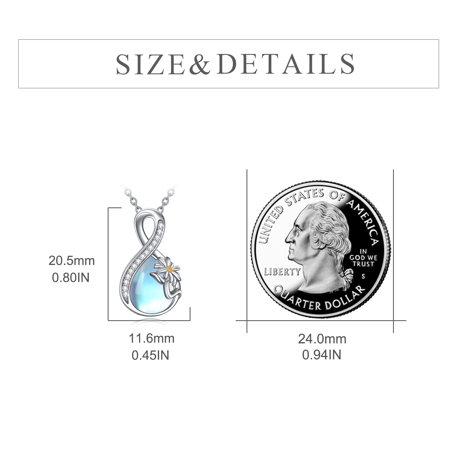 CRMAD Daisy Moonstone Necklace for Women Sterling Silver Teardrop Pendant Gifts (daisy)