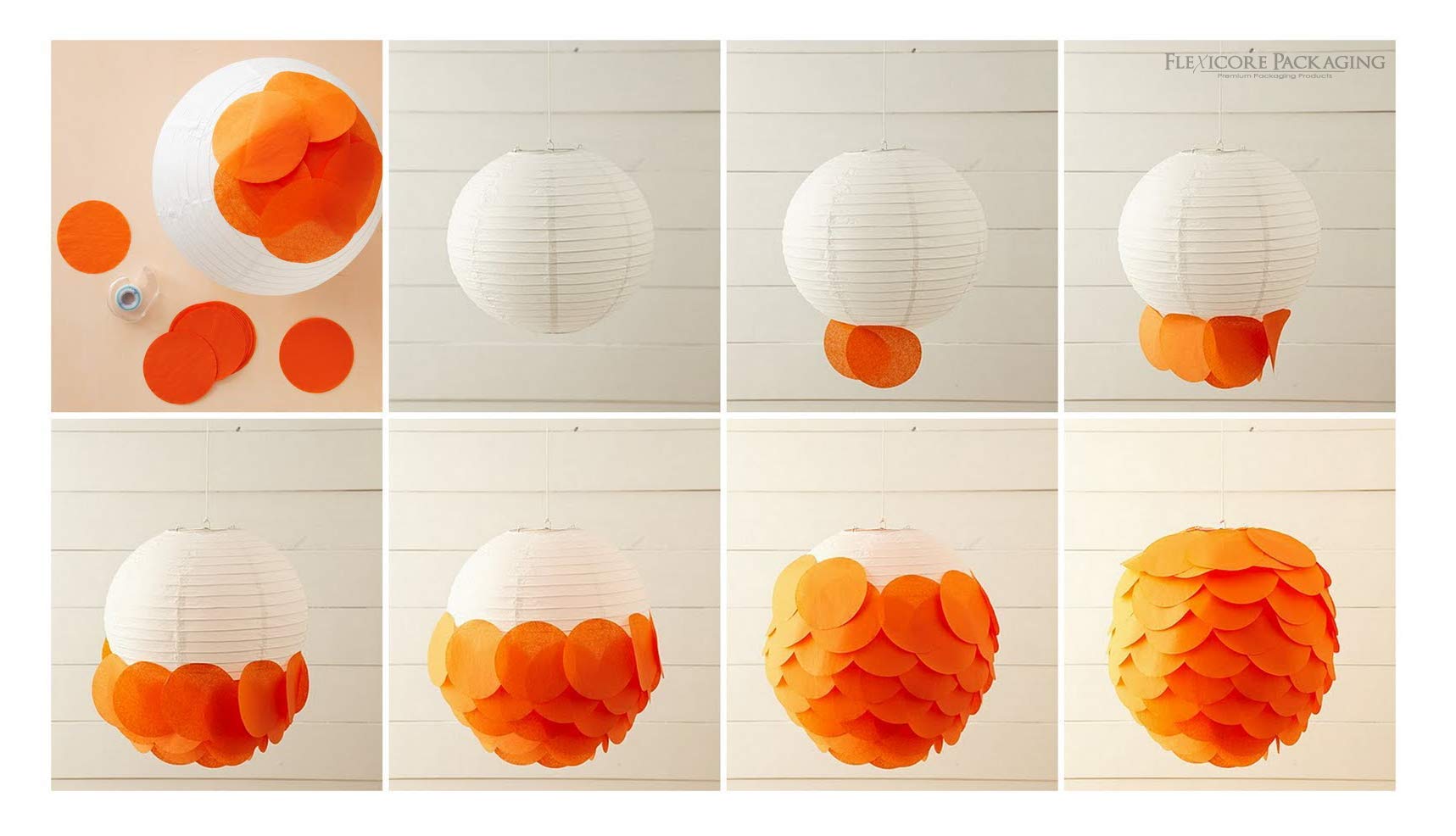 Flexicore Packaging |Orange Gift Wrap Tissue Paper | Size: 15 Inch X 20 Inch | Count: 10 Sheets | DIY Craft, Art, Wrapping, Crepe, Decorations, Pom Pom, Packing & Party