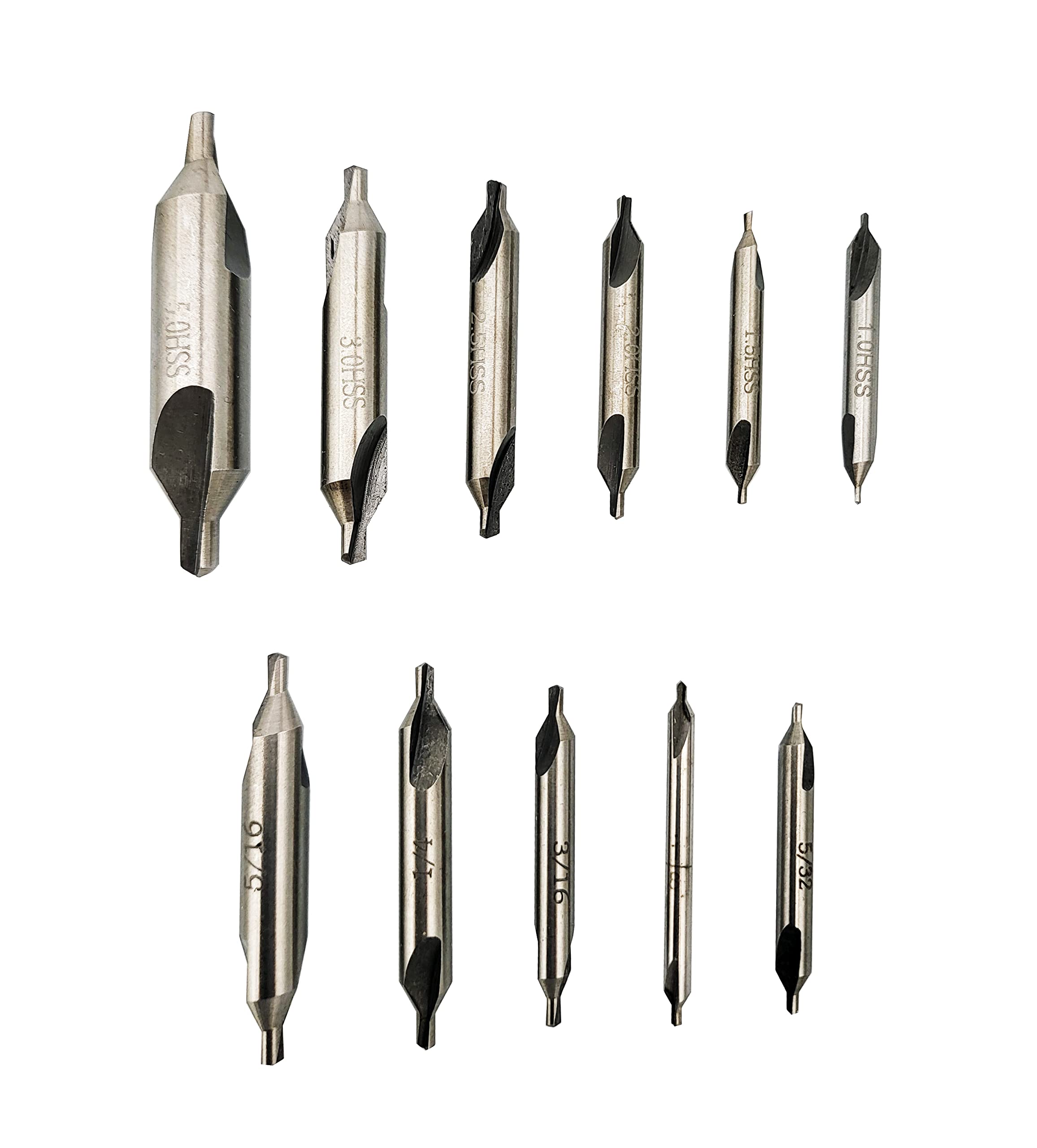 LApher Center Drill Bits Combined Drill Countersink Lathe Mill Tool Set of 11 Pcs(1/8" 3/16" 1/4" 5/16" 3/8";5 3 2.5 2 1.5 1mm)