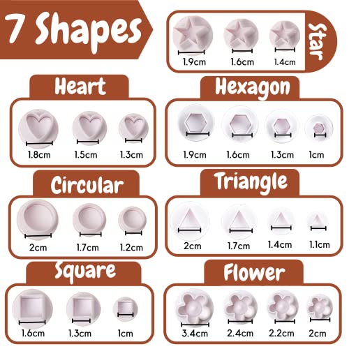 Fondant Plunger Cutters Set- 24pcs Fondant Cutters Cake Cutters for Decorating Heart Flower Star Geometric Shape DIY Decorating Mold Tools Set