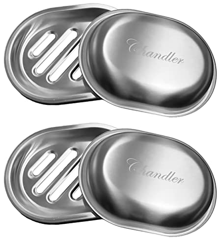 Chandler Soap Dish | Pack of 2 | Stainless Steel Soap Holder - Anti Rust, Sponge Holder for Kitchen Sink - Soap Saver (Heavy 4.6, L 5" W 4" D 0.8")