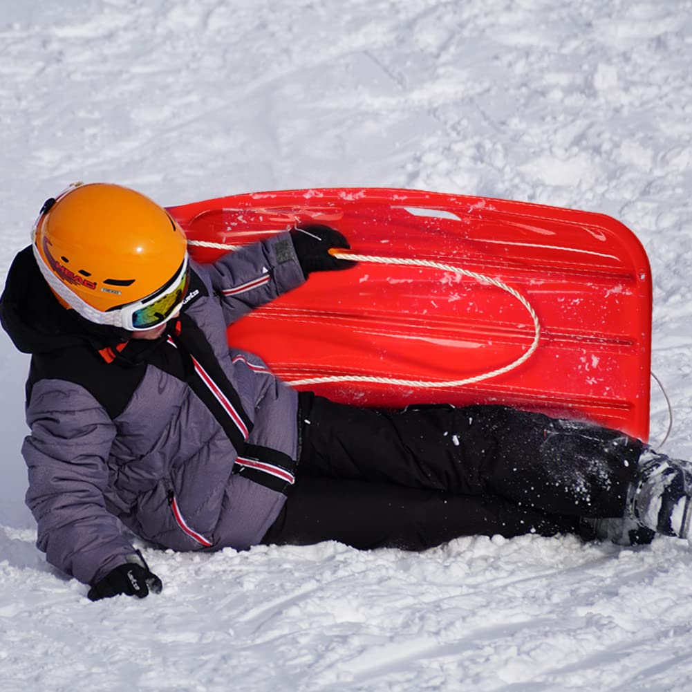 Boenoea Plastic Snow Sleds for Kids and Adult 35inch,Classic Toboggan Sled with Pulling Rope