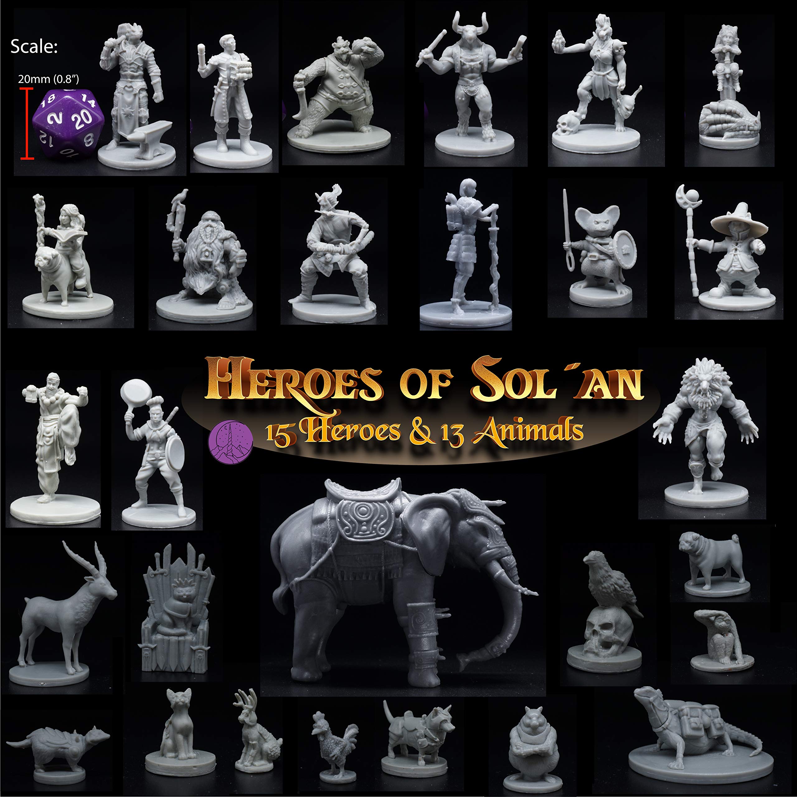 Wildspire Heroes, NPC Animal Companions & Troll King for DND Miniatures Bulk 28mm-32mm DND Minis Dungeons and Dragons Miniatures D&D Miniatures Fantasy Figures Unpainted Pathfinder Miniatures