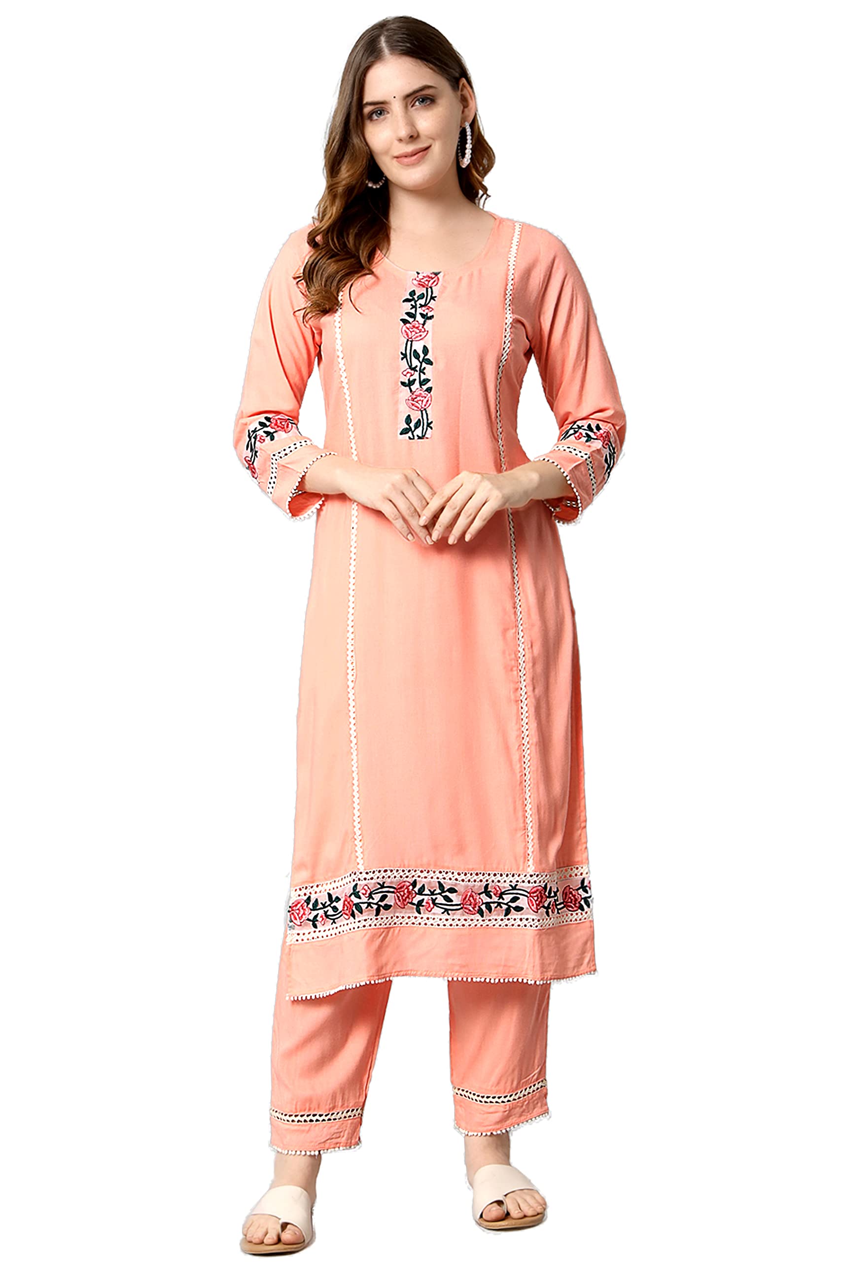 Chandrakala Kurti Pant Set for Women White,X-Large (K222WHI4)