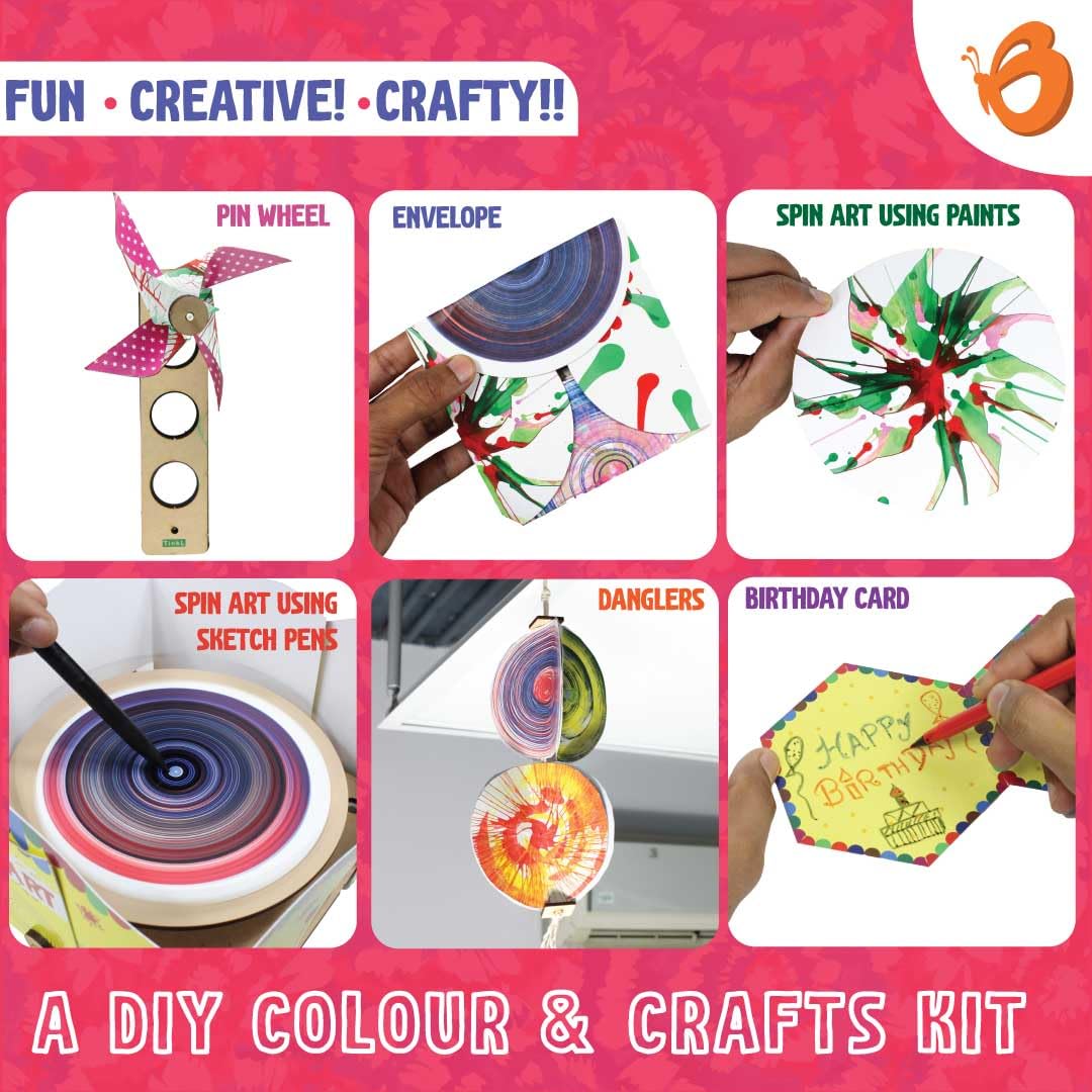 ButterflyEdufields 2in1 Spin Art Machine & Drawing Robot, DIY Spin & Paint Art Craft Kit,STEM Construction Activity Toys for Kids 6+ Years Boys Girls, Best Gift for Kids