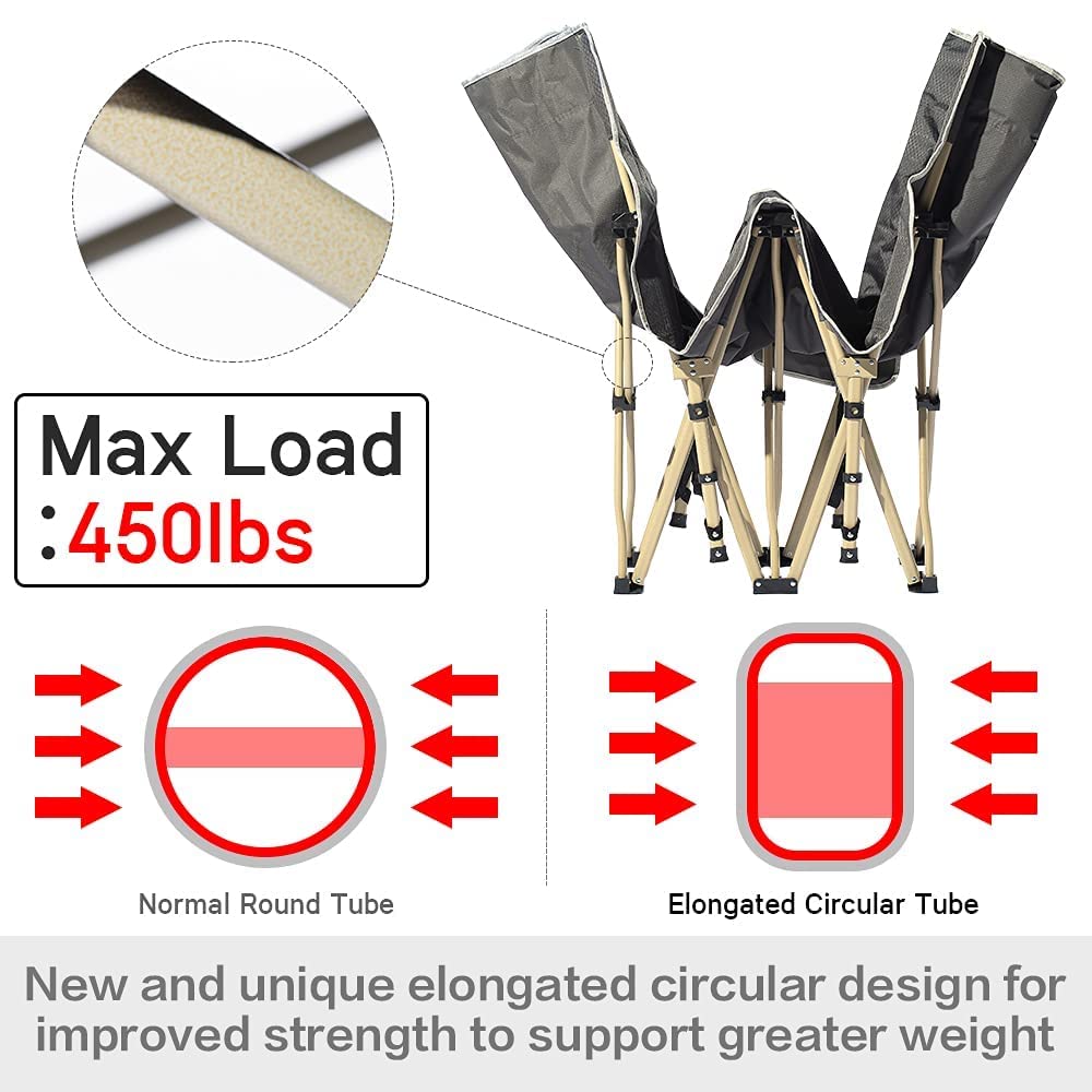 Camping Cot Max Load 450 LBS 1 Side Large Pockets Extra Wide Sturdy Portable Foldable Outdoor Bed for Adults Kids for Camping Beach BBQ Hiking Backpacking Office (Grey)
