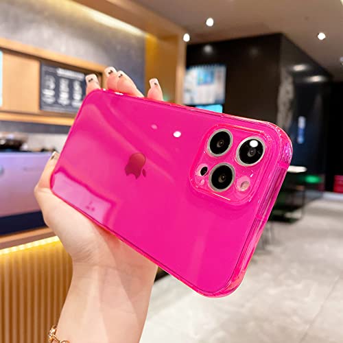 OWLSTAR Compatible with iPhone 13 Pro 6.1 inch Case, Cute Neon Clear Soft Phone Case for Women and Girls, Flexible Slim TPU Shockproof Transparent Bumper Protective Cover (Hot Pink)