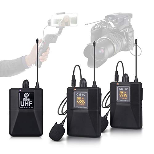 D Debra CM-02 UHF Wireless Lavalier Microphone with 30 Selectable Channels for DSLR Camera Phone Interview Live Recording, Wireless Lapel Microphone