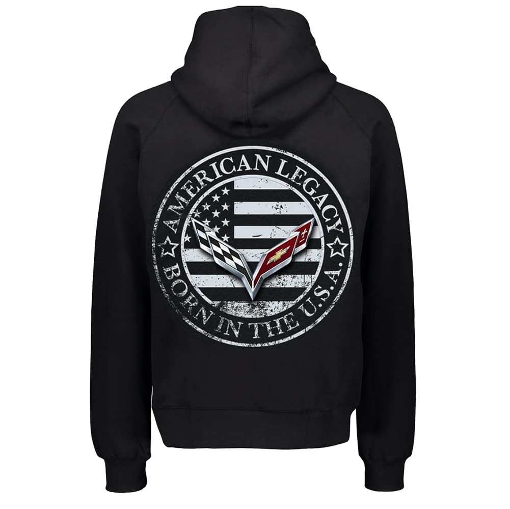 C7 Corvette Born in The USA American Legacy Zip Up Hoodie Jacket - Black (Small)