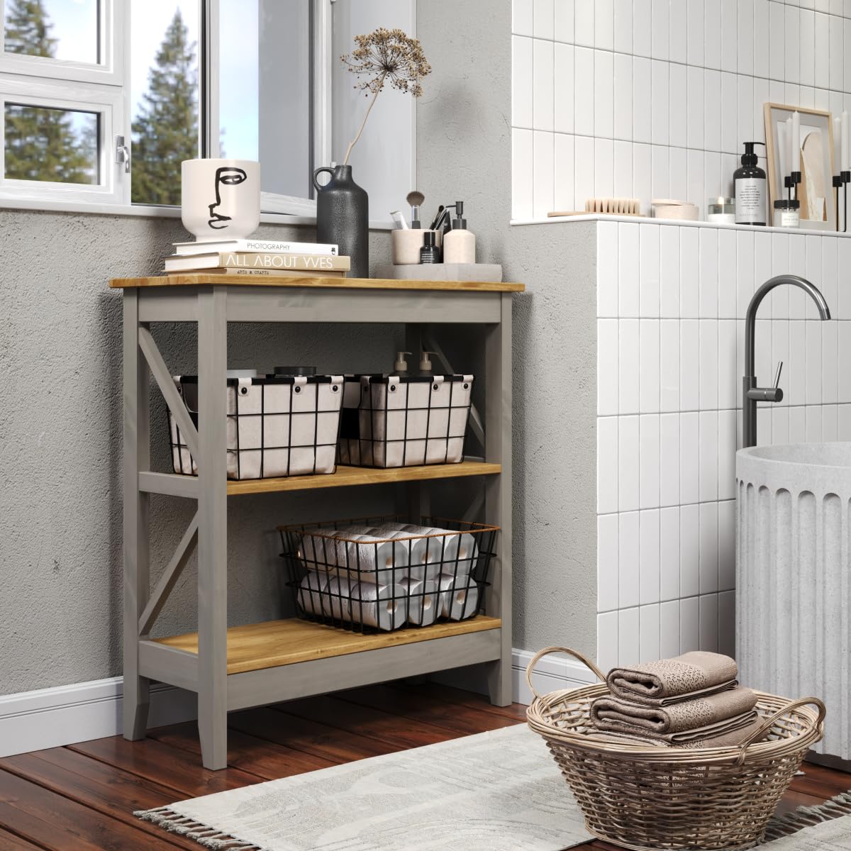 Furniture Dash Wood Shelf Unit 3 Tier Corona Gray