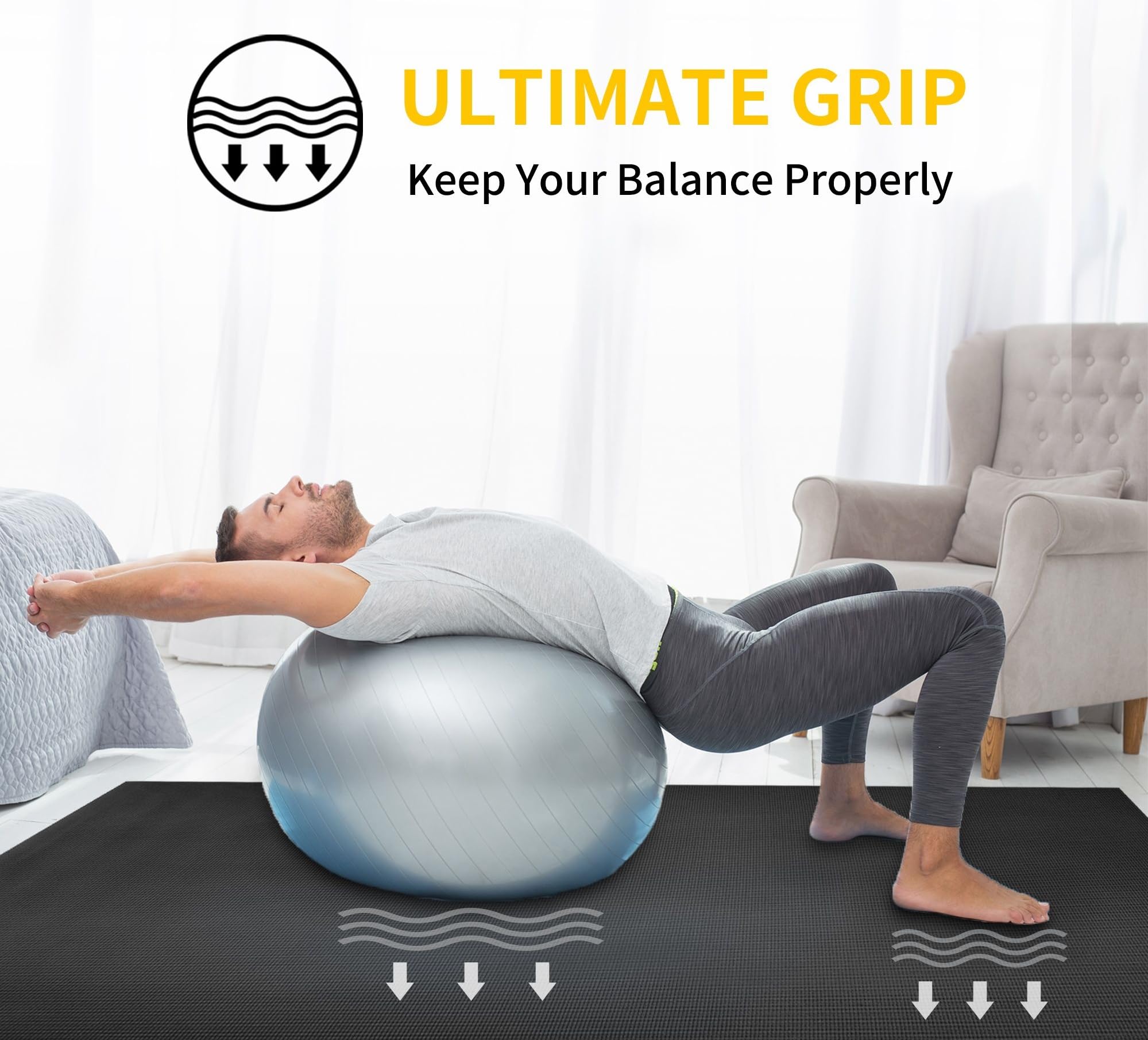 CAMBIVO Large Yoga Mat, Extra Thick Workout Mats for Home Gym, 6'x 4'x 8 mm Non Slip Wide Exercise Mat for Pilates, Stretching or Cardio, Use Without Shoes Black