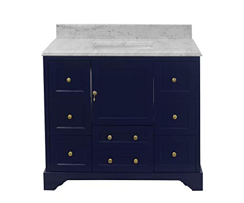 Madison 42-inch Bathroom Vanity (Carrara/Royal Blue): Includes Royal Blue Cabinet with Authentic Italian Carrara Marble Countertop and White Ceramic Sink