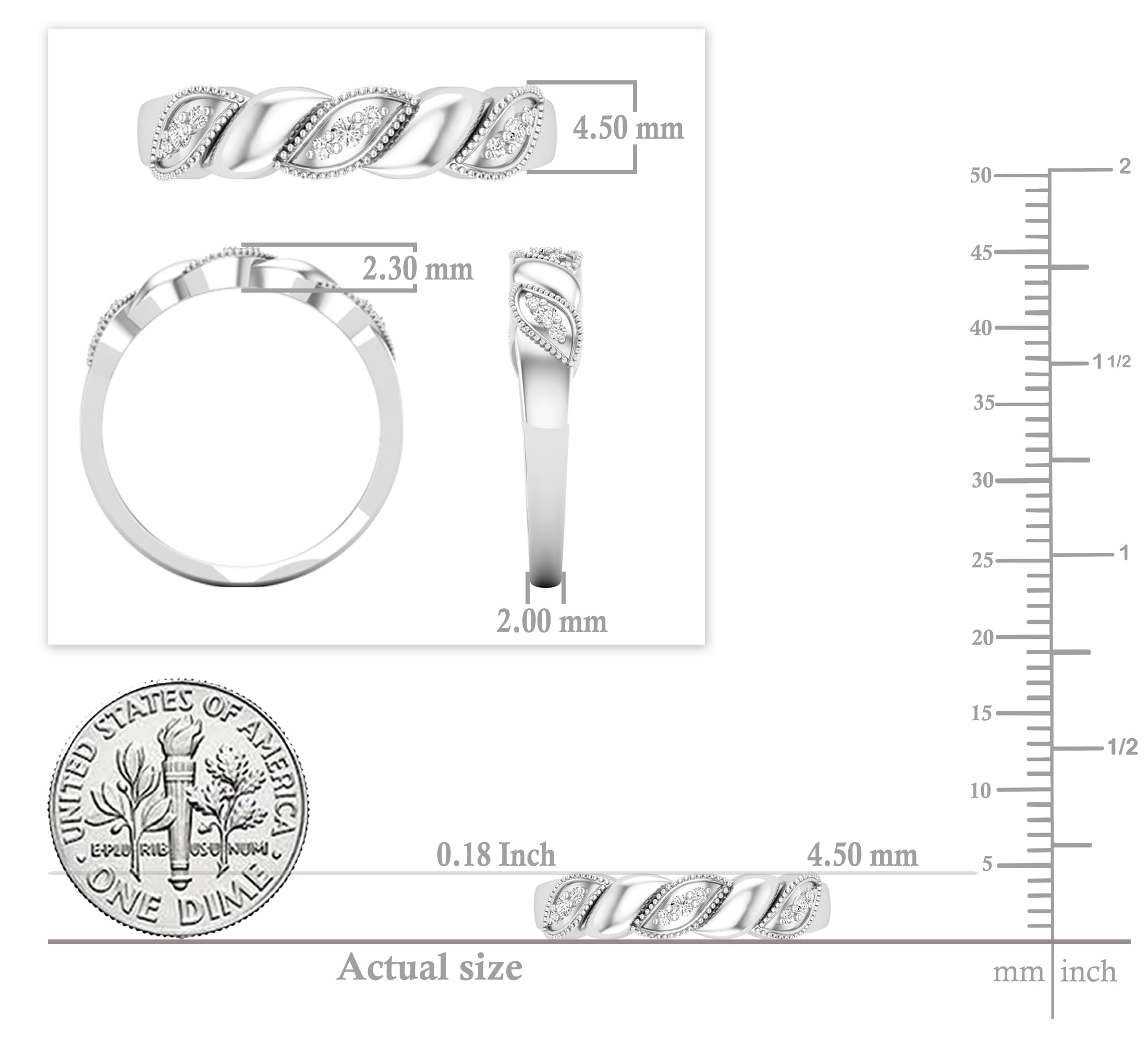 Dazzlingrock Collection Lab Grown Round White Diamond Twist Wedding Band Ring for Women (0.09 Ctw) in 14K White Gold, Size 7