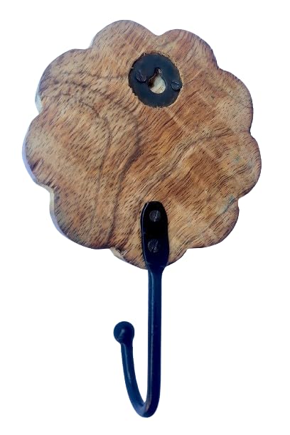 ETROVES Wooden Towel Hook Decorative Boho Flower. Wall Mounted Single Hook for Hanging Coat, Hat, Towel, Bag, Rope (6 Inch) (White)