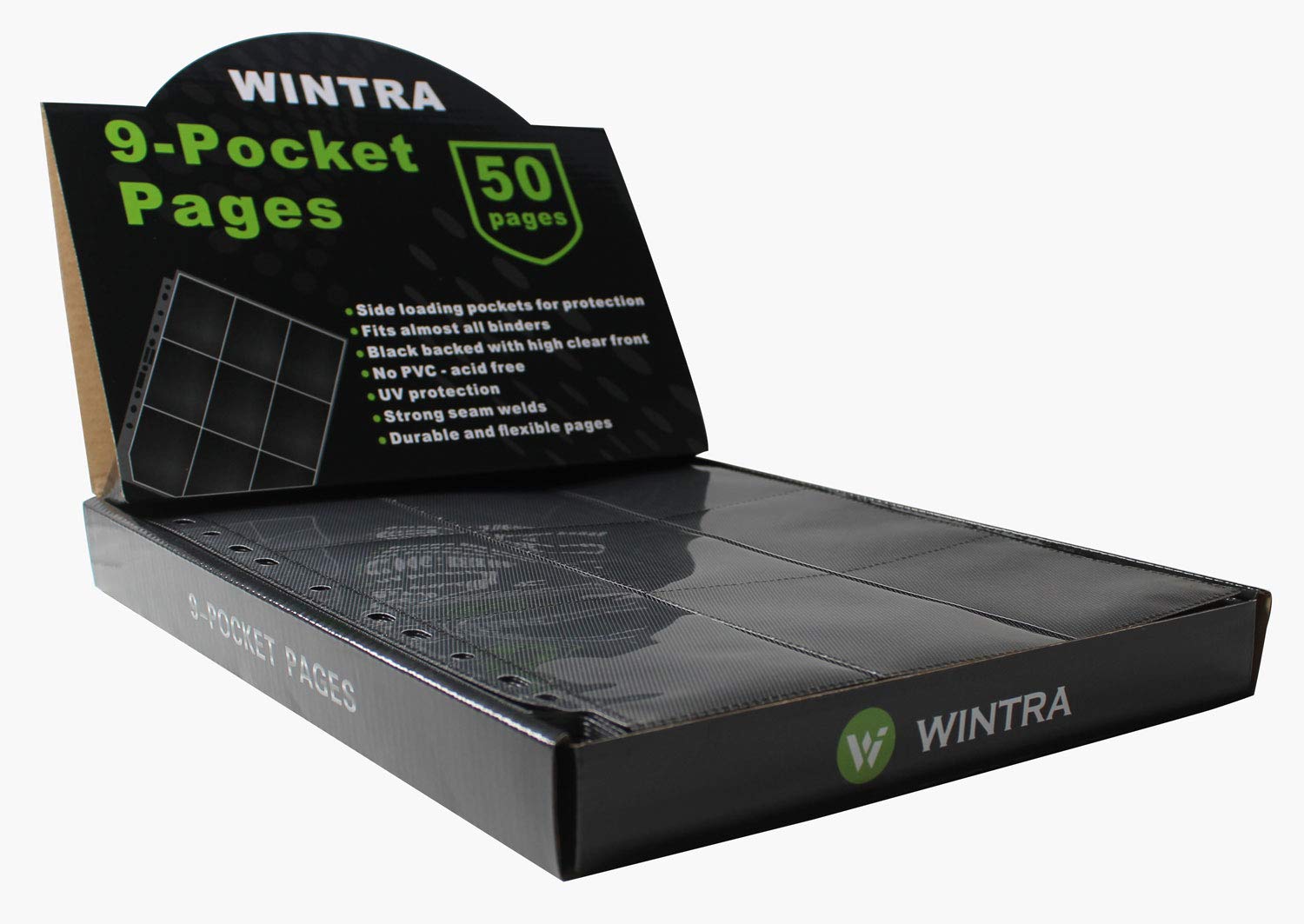 WINTRA 1800 Pockets Trading Card Pages, 9-Pocket Side-Loading Card Sleeves Protectors, Sports Card Collector Album Sheets for Ring Binder(100 Background Pages)