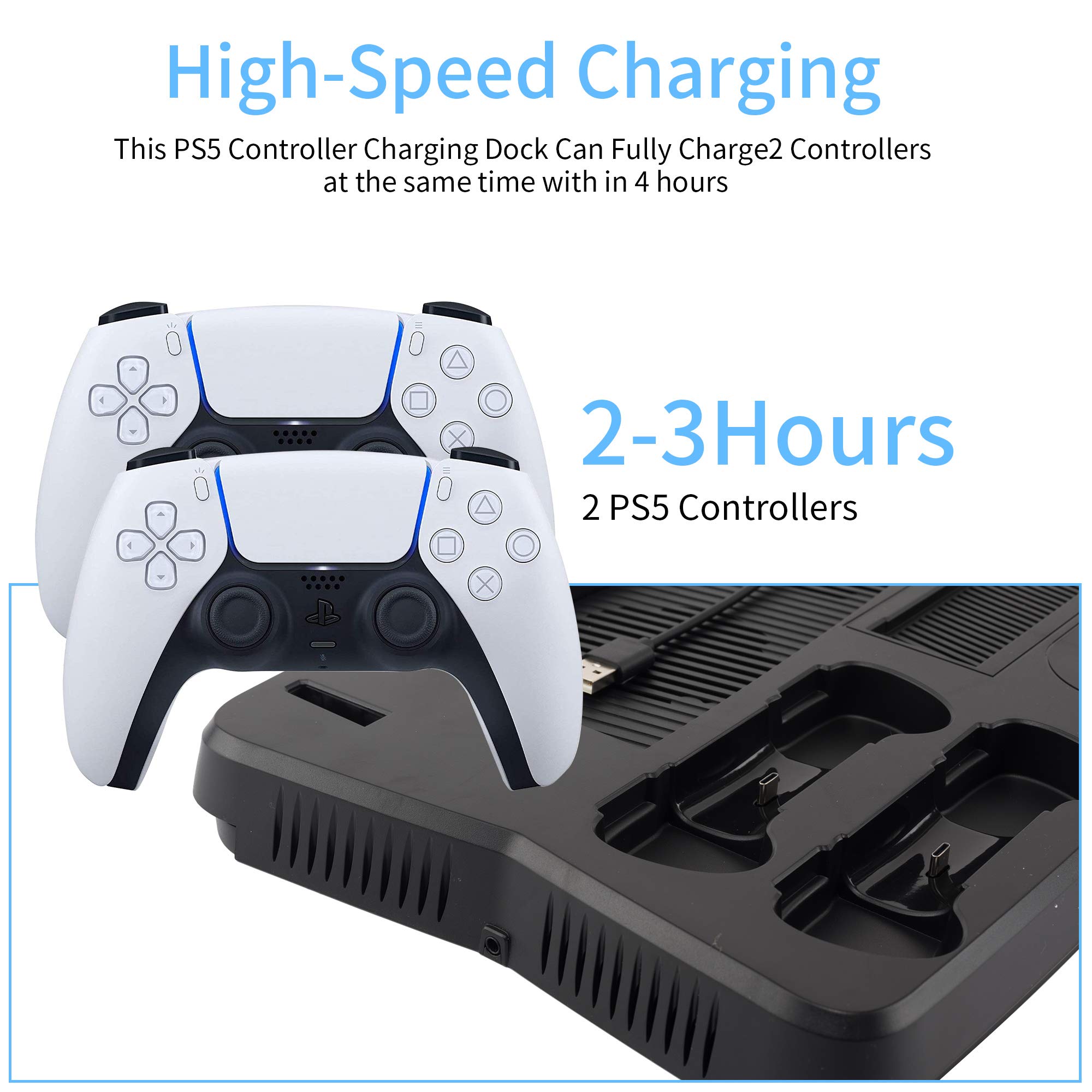 PS5 controller charger,Multifunctional PS5 cooling base,Cooler Fan for PS5 console, Improve the operational life span, Dual handles can be charged at the same time