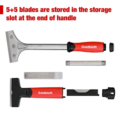 Goldblatt 2 Pieces Glass Scraper Set with 20-piece Blades - 4 Inch Industrial Floor Scraper Tool with Long-Handle, Heavy Duty Razor Holder for Cleaning Caulk, Paint, Glue on Glass, Tiles, Walls