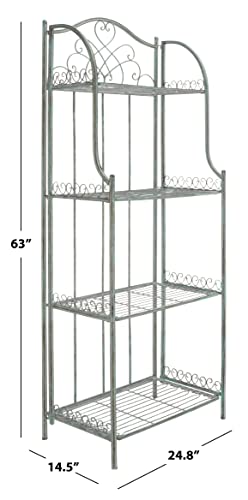 SAFAVIEH Outdoor Collection Amaris Victorian Antique Dark Green Wrought Iron 4-Tier Baker's Rack