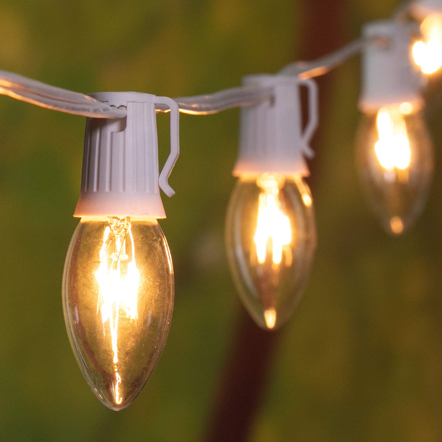 C9 Clear Christmas String Lights - Outdoor Christmas Tree Lights String - Hanging Christmas Roofline Lights - Patio Lights for Outdoor Decor - Green Wire, 25 Feet