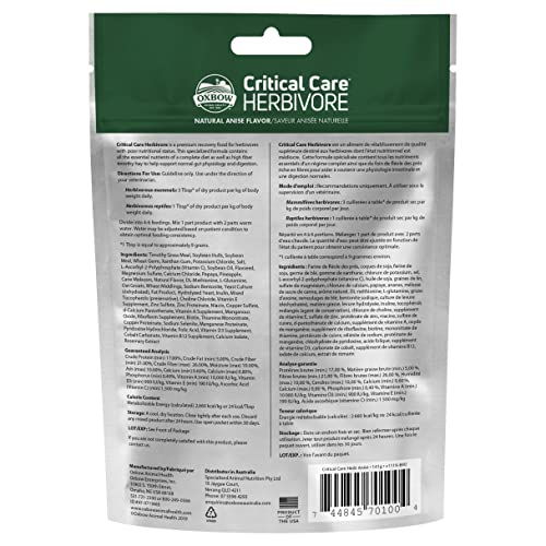 Oxbow Animal Health Critical Care, Herbivore, Anise Flavor, 141 Gram Bag (70100)