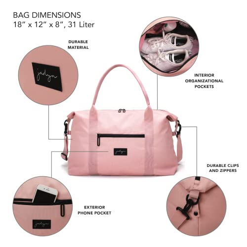 Jadyn Lola Travel Bag, Weekender/Overnight Duffel, Gym Tote Bag for Women (Pink Blush)