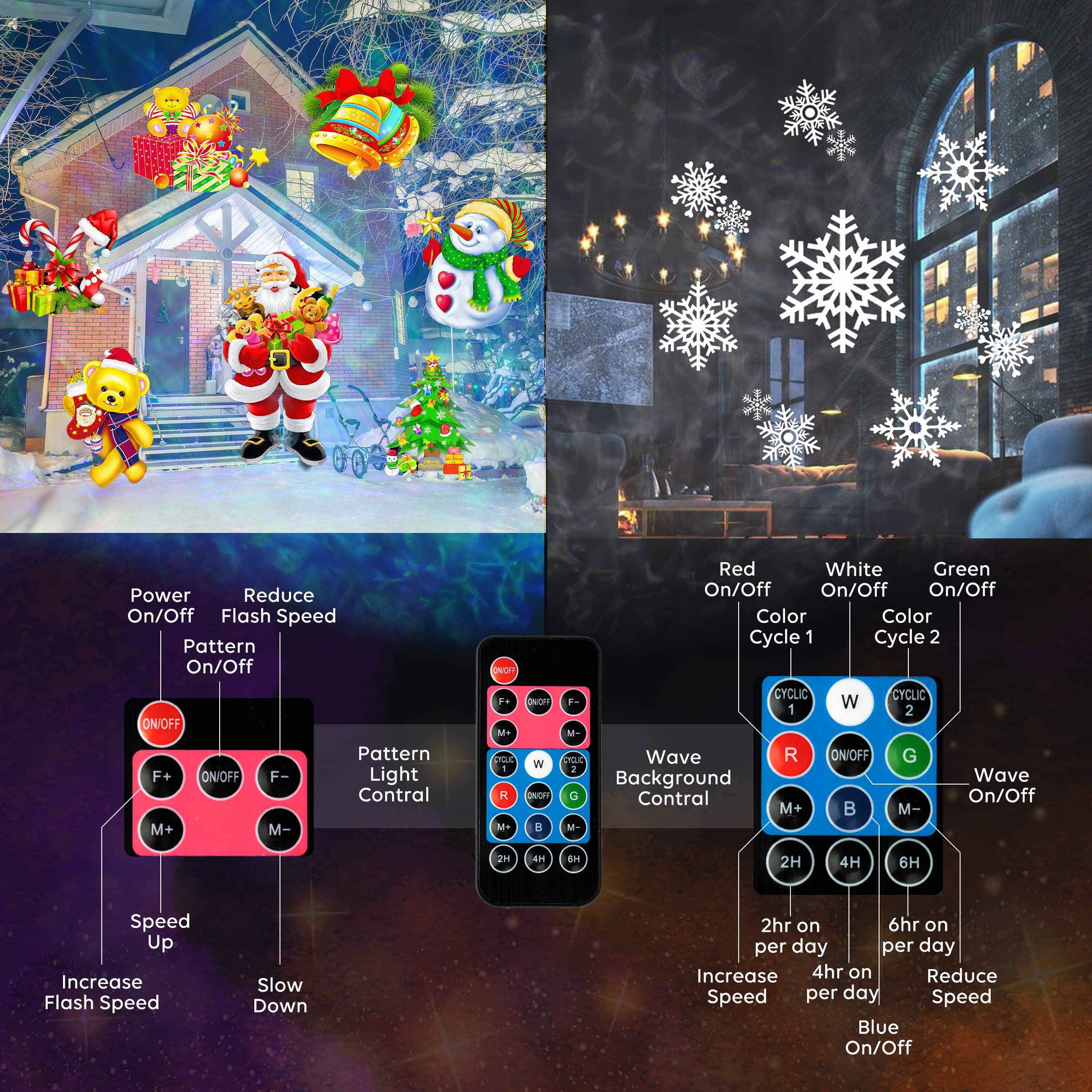 Projector Lights, Ampulla Christmas Halloween Holiday Ocean Wave Projector Lights 2-in-1 26 HD Effects 16/24 Pattern Slides Outdoor Indoor Xmas Theme Party Yard Garden Decorations⦠(16 HD Slides)