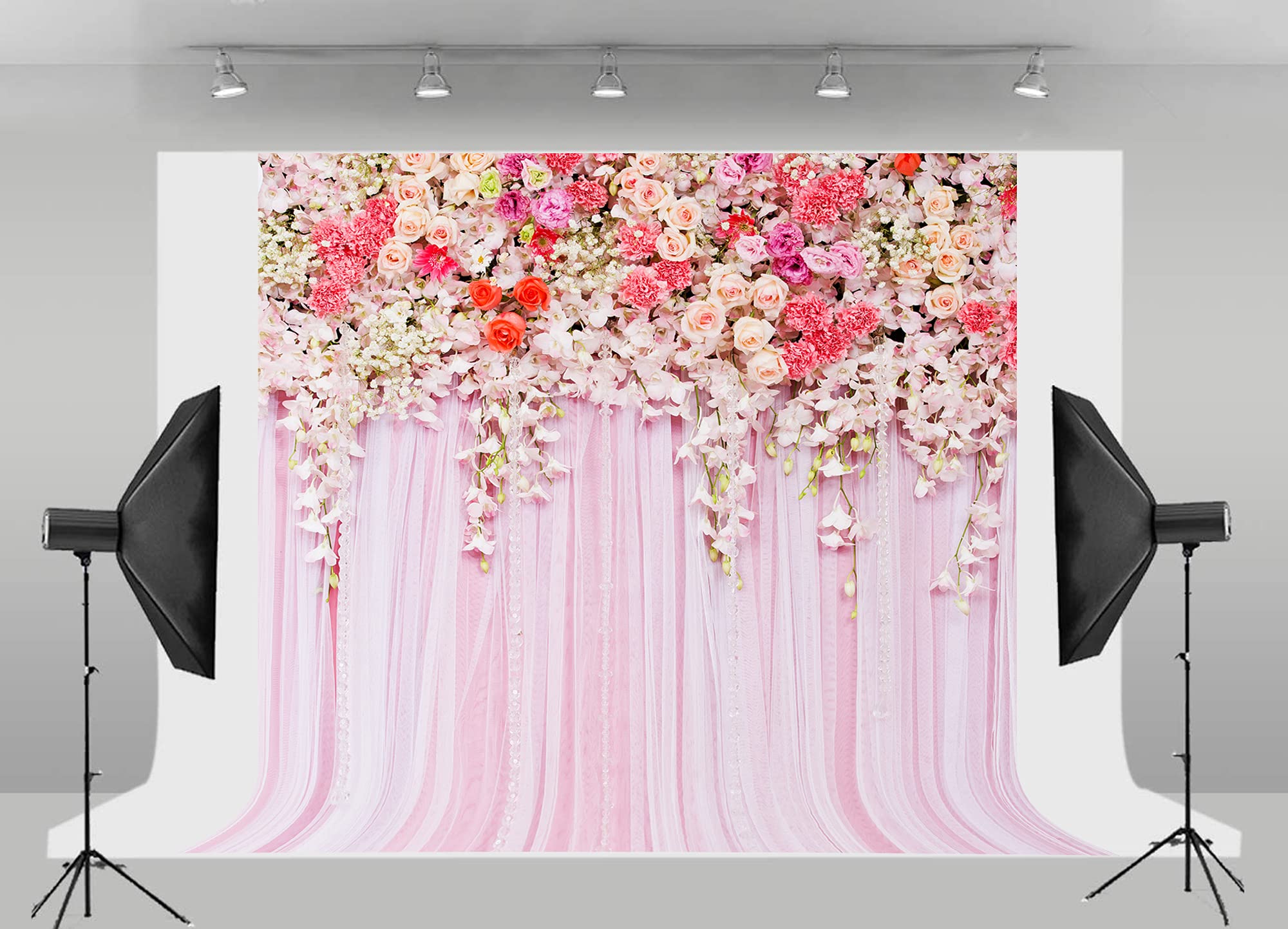 Large Flower Wall Wedding Bridal Shower Party Backdrop Pink Rose Background Vinyl Background 10x10ft D-9192