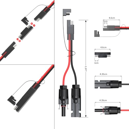 ELFCULB 10AWG 3.3FT Solar Connector to SAE Adapter 2 3.3 10 20 FT SAE Solar Panel Extension Cable with SAE Polarity Reverse Adapter for Solar Panels Car Battery Charger Kit