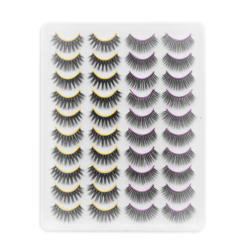 CINLITEK 3D Handmade Mink Lashes 20 Pairs 2 Styles Mixed False Eyelashes/Lashes Pack, Natural and Dramatic Look Lashes Makeup Fake Eyelashes(20CK03)