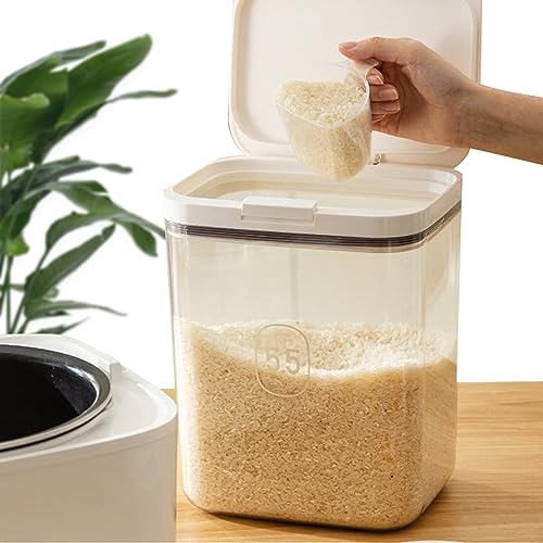 Qiveno Airtight Rice Storage Bin Flour Storage Container 10 Lbs/5.81Qt, Clear Food Container with Measuring Cup Airtight Lid for Kitchen Pantry Organization and Storage