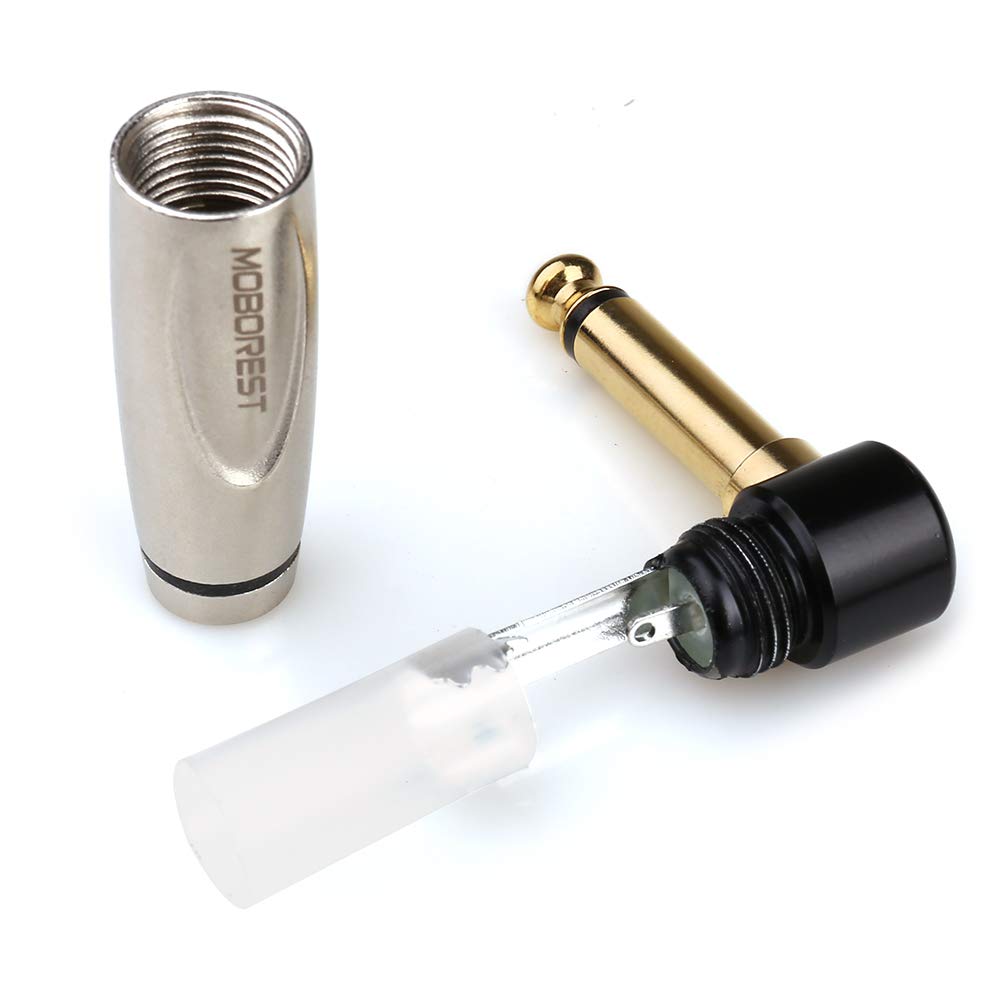 MOBOREST Audio 1/4" TS Plugs, 90 Degree Right Angle 6.35mm Heavy Duty TS Mono Male Solder Jack Connector for Speaker/Guitar/Microphone Cables -4PCS