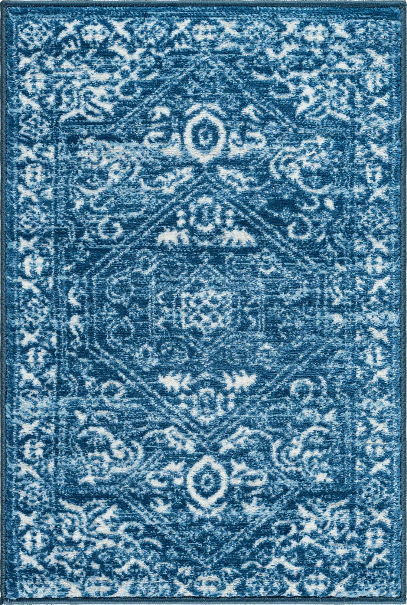 Rugs.com Boston Collection Rug β 2' x 3' Blue Low-Pile Rug Perfect for Living Rooms, Large Dining Rooms, Open Floorplans